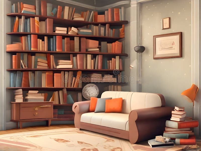 Living Room Interior in the Style of XX Century. Stock Illustration ...