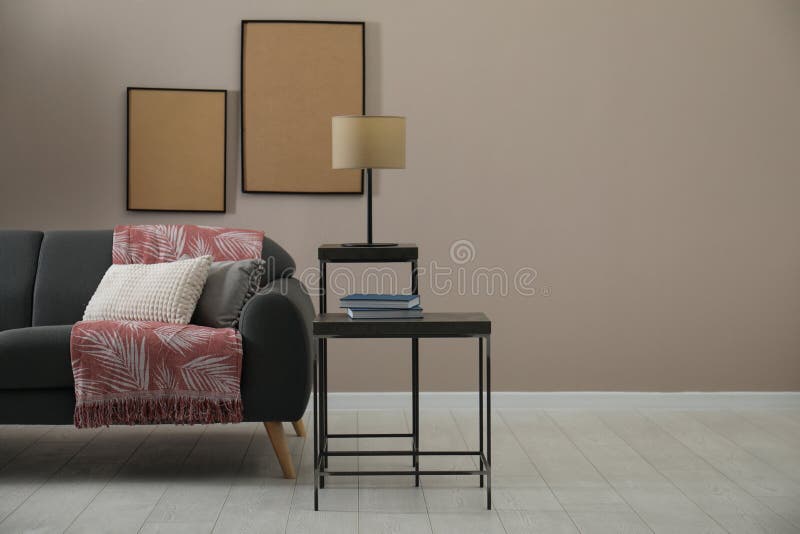 Living Room Interior with Stylish Comfortable Sofa. Space for Text ...