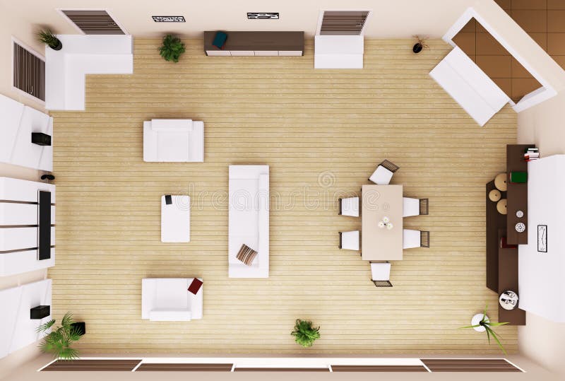 Living Room Interior Top View 3d Render Stock Illustration ...