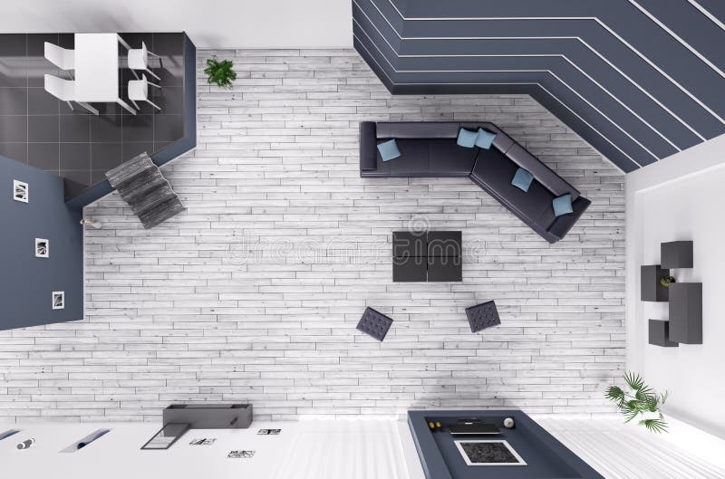 Living Room Interior Top View 3d Render Stock Illustration ...