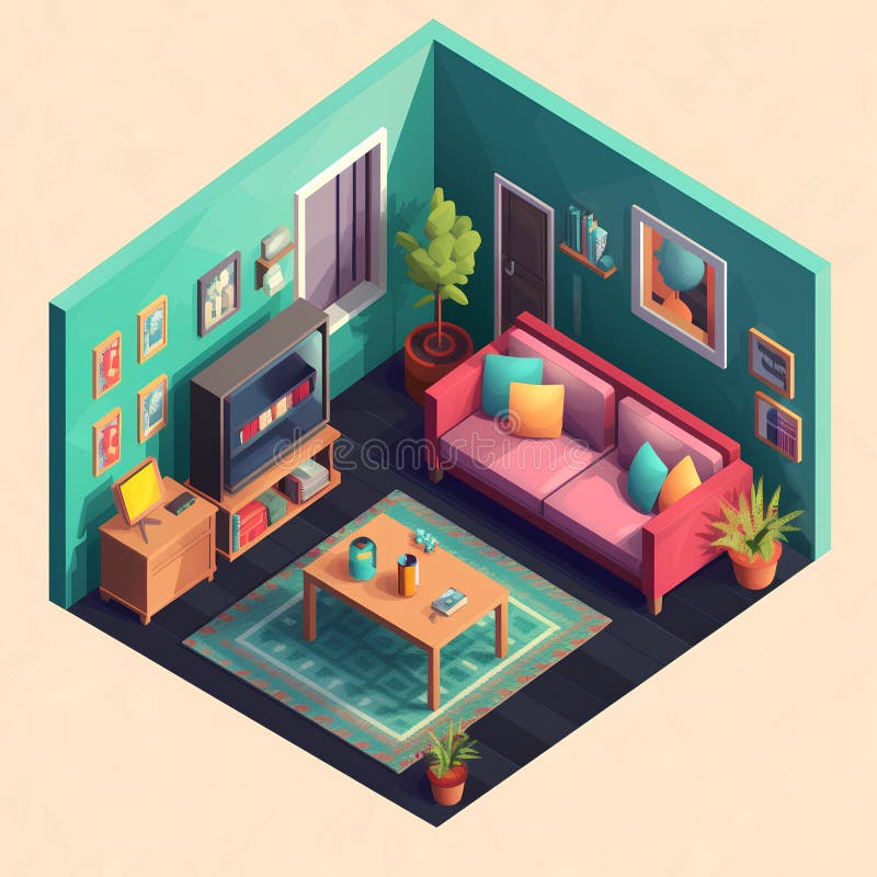 Living Room Isometric Composition with Furniture and Interior Elements ...
