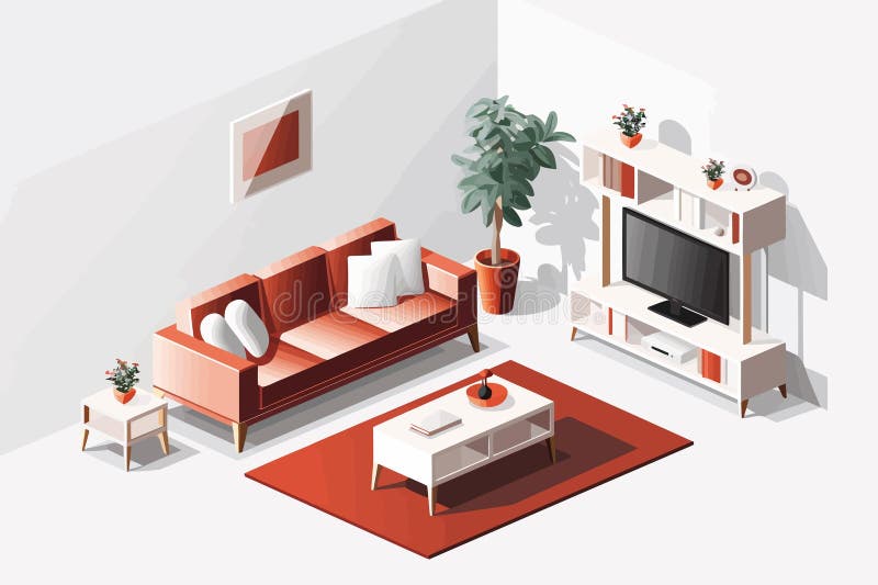 Living Room Isometric Vector Flat Minimalistic Isolated Illustration ...