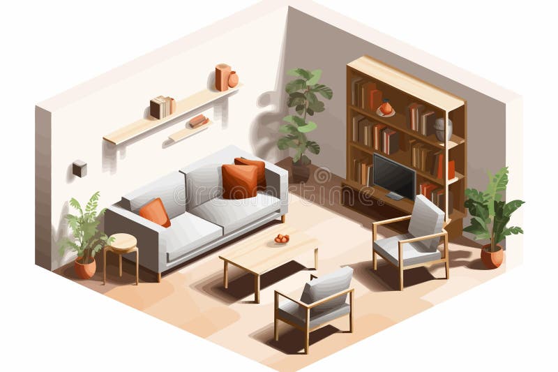 Living Room Isometric Vector Flat Minimalistic Isolated Illustration ...