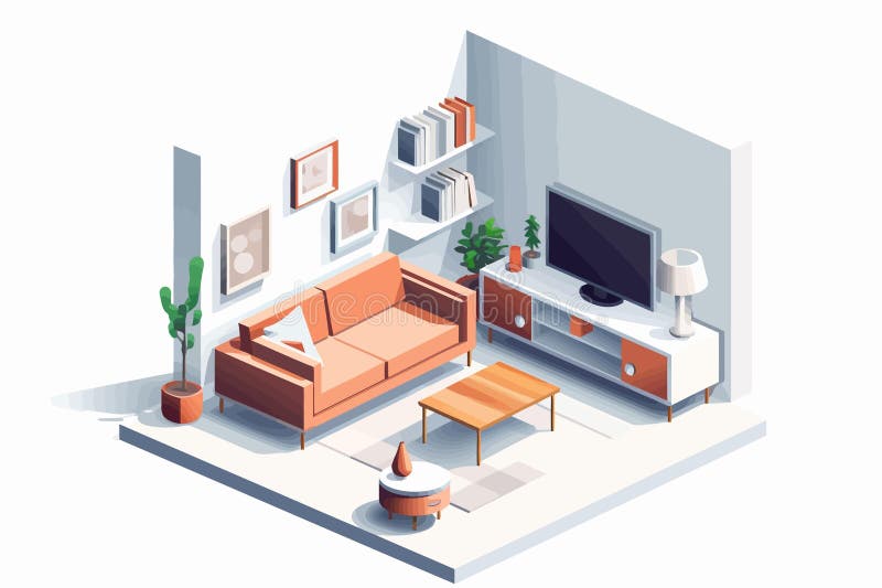 Living Room Isometric Vector Flat Minimalistic Isolated Illustration ...