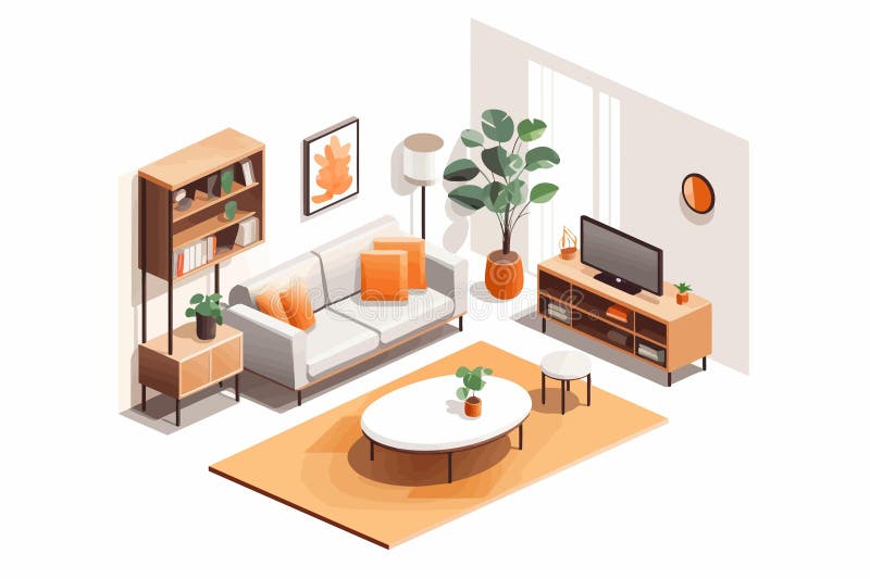 Living Room Isometric Vector Flat Minimalistic Isolated Illustration ...