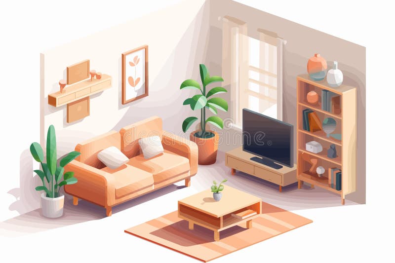 Living Room Isometric Vector Flat Minimalistic Isolated Illustration ...