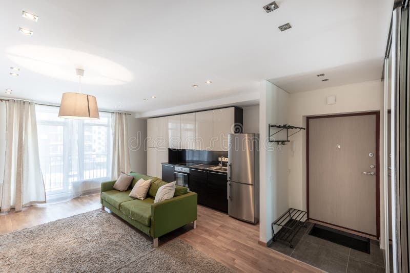 Living Room with Kitchen and Empty Space. Home Interior Stock Image ...