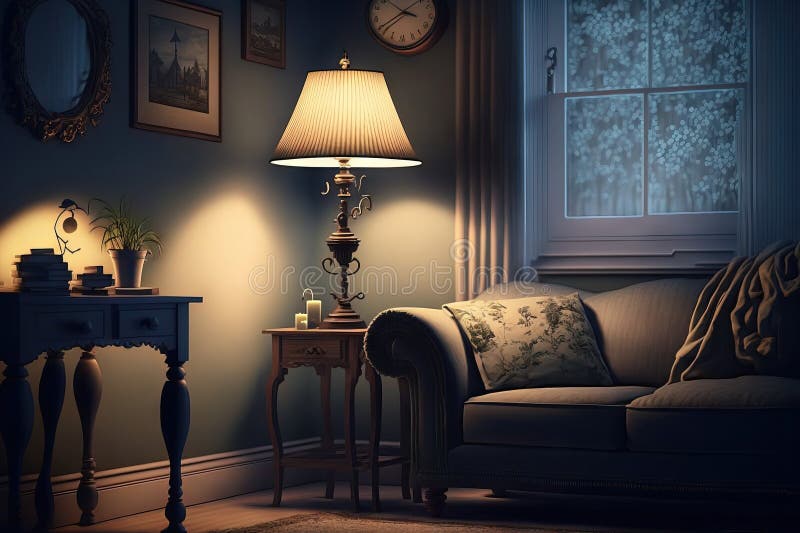 The Living Room Lamp is Switched on and Off Stock Illustration ...