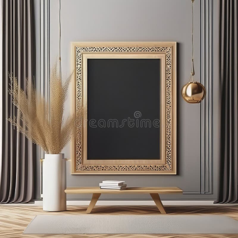 A Living Room with a Large Picture Frame on the Wall Stock Illustration ...