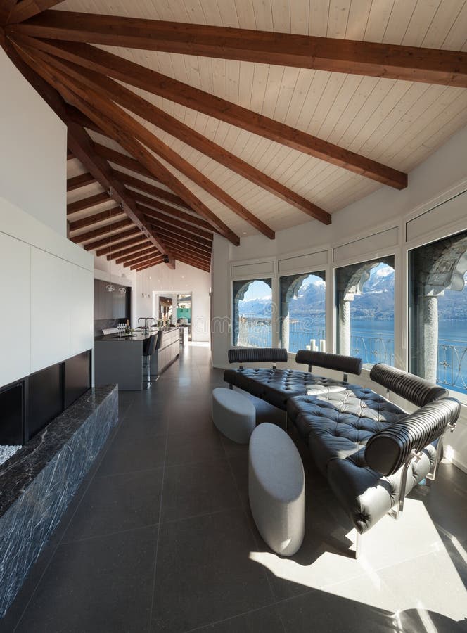 Living Room with Leather Divan Stock Image - Image of inside, ceiling ...