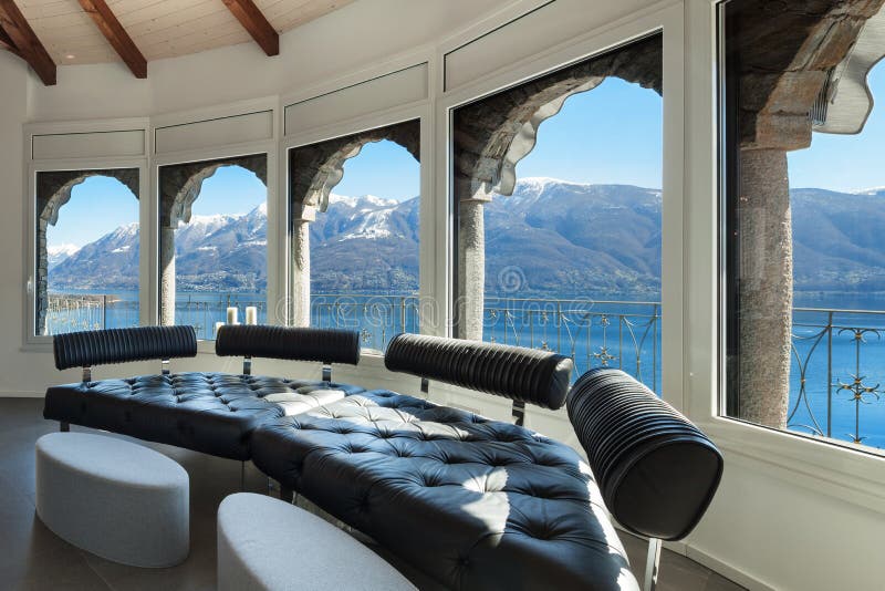 Living Room with Leather Divan Stock Photo - Image of leather ...