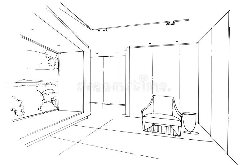 Living Room Interior Line Drawing Stock Illustrations – 5,672 Living ...
