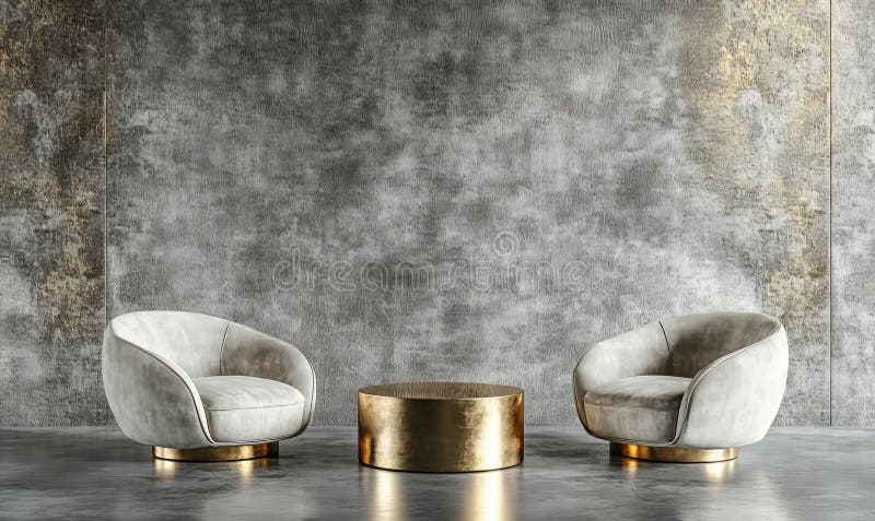 Living Room with a Modern Lounge Design and a Background of Concrete ...