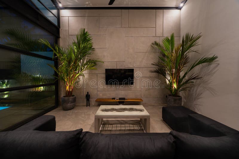 Living Room of a Modern Villa in Countryside Stock Photo - Image of ...