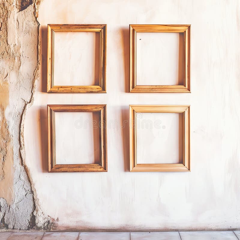 Living Room with Multiple Frames on Wall Stock Image - Image of show ...