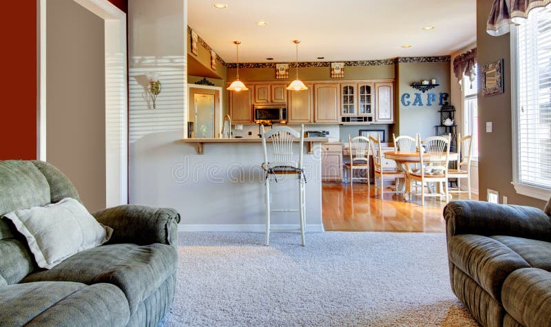 Living Room Near Kitchen with Two Sofas. Stock Photo - Image of home ...