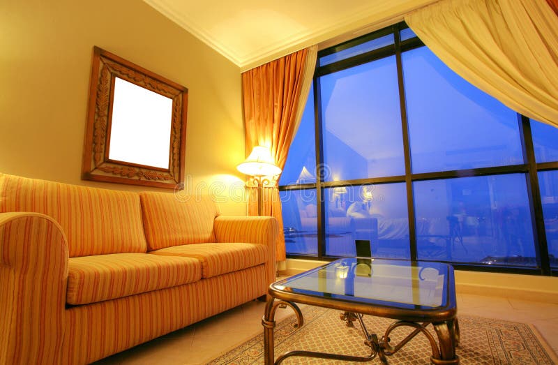 Living Room in New Home in the Sunset Stock Image - Image of ...