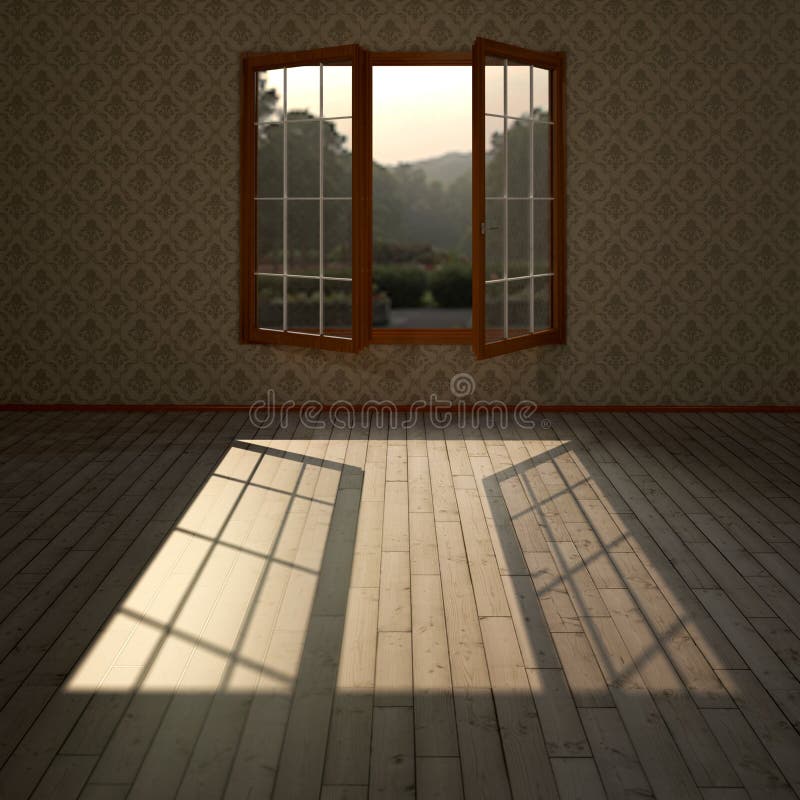 Living Room with Open Windows Stock Illustration - Illustration of loft ...