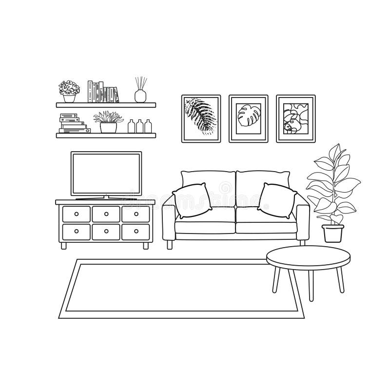 Living Room Outline Illustration Stock Vector - Illustration of ...