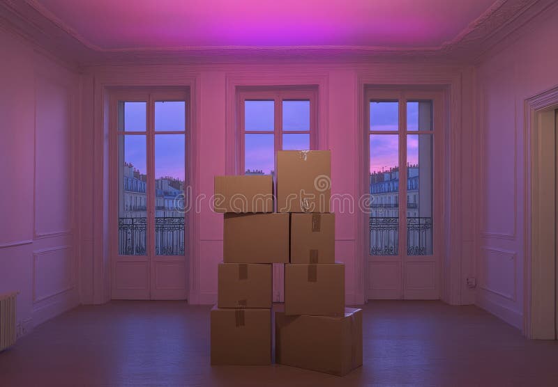 The Living Room is Piled High with Cardboard Boxes Stock Image - Image ...