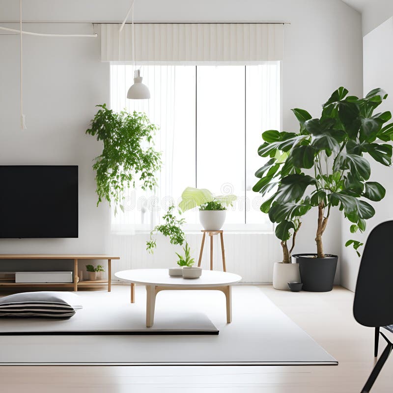 A Living Room with Plants and a Television Stock Illustration ...