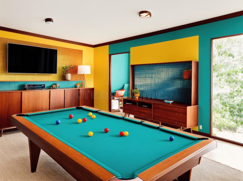 A Living Room with a Pool Table in the Center of the Room. Stock Image ...