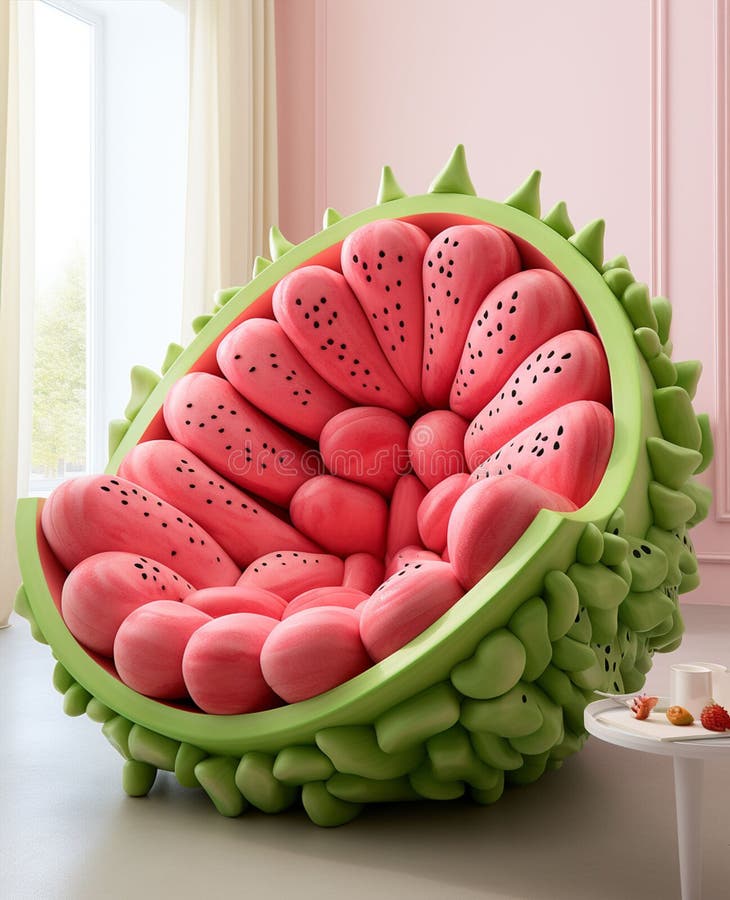 A Living Room with a Red and Green Sofa Shaped As Watermelon Stock ...