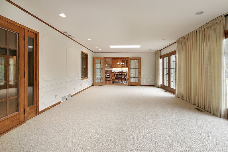 Living Room with Brick Fireplace and Carpet. Stock Photo - Image of ...