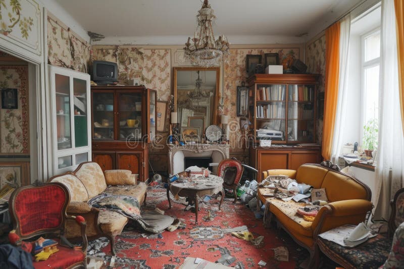 Messy Living Room Rubbish Food. Generate Ai Stock Image - Image of food ...