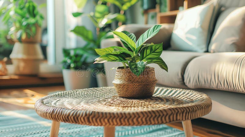 The Living Room S Modern Design Features a Houseplant in a Pot on the ...