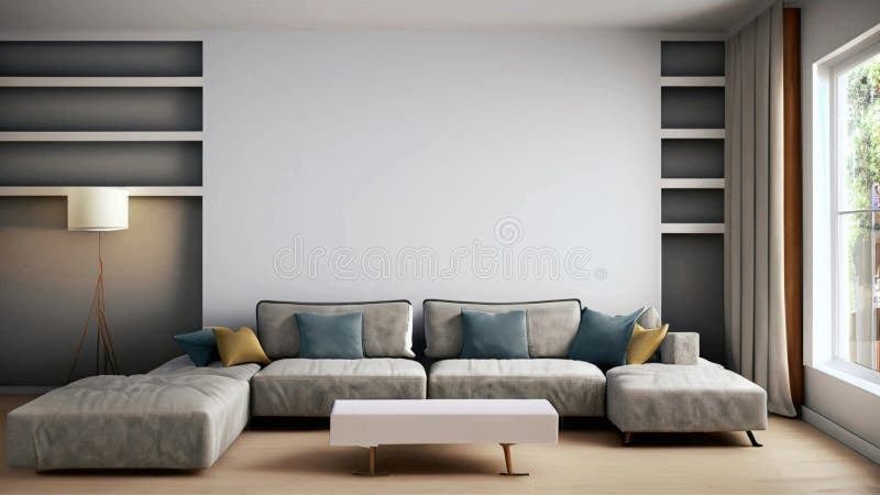 Living Room Setting. Couch To Face a Blank Wall Stock Illustration ...