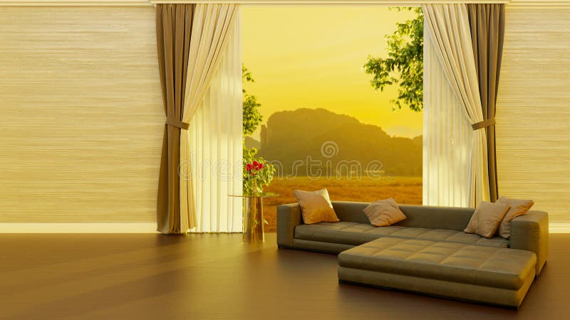 Living Room and Sofa Bed , 3D Rendering Stock Illustration ...