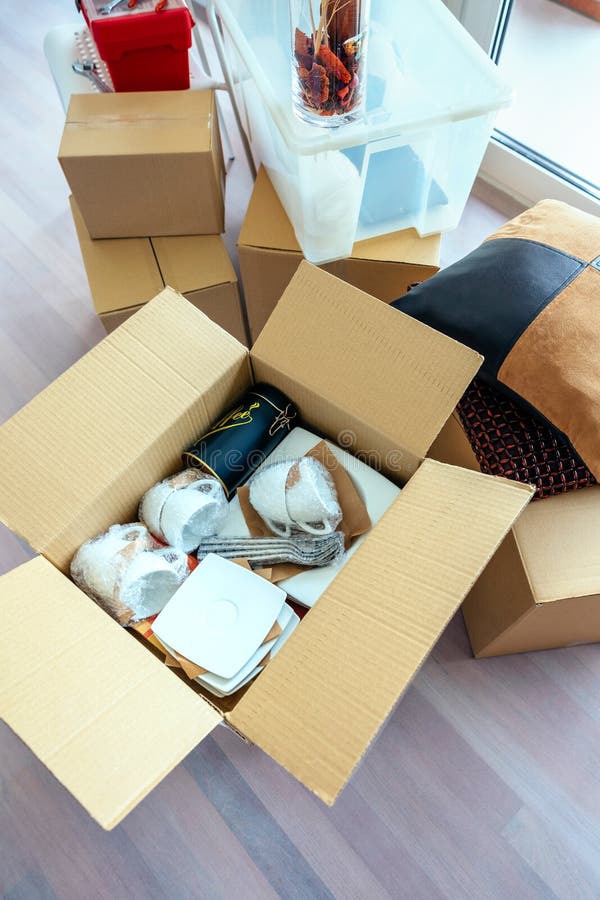 Stack of moving boxes stock photo. Image of space, brown - 56151062