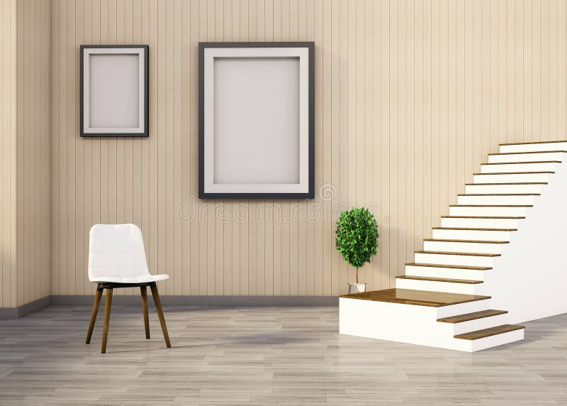 Living Room and Staircase Minimal Stock Illustration - Illustration of ...