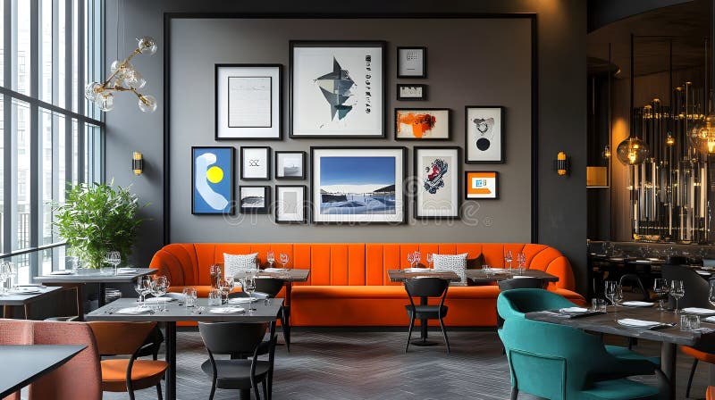 Nicely Decorated Restaurant Interior with Large Open Window Stock Photo ...