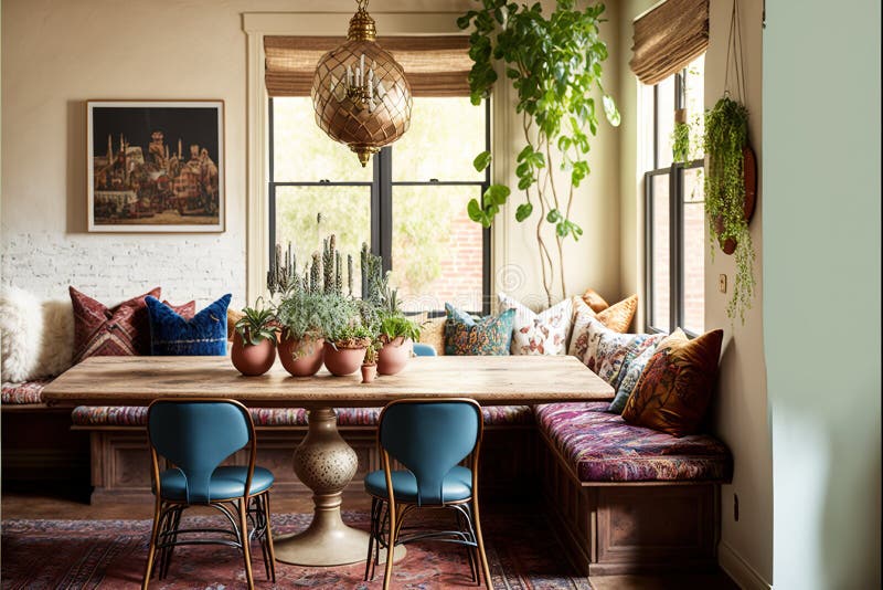 Living Room with Table, Plants and Decorations, Created Using ...