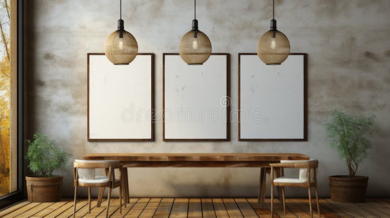 Living Room with Three Chairs and a Table Stock Image - Image of house ...