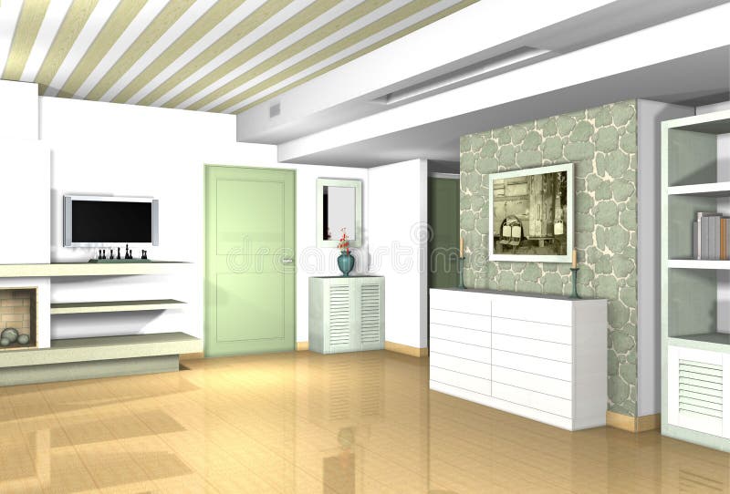 Living Room with Traditional Materials in Modern Forms Stock ...