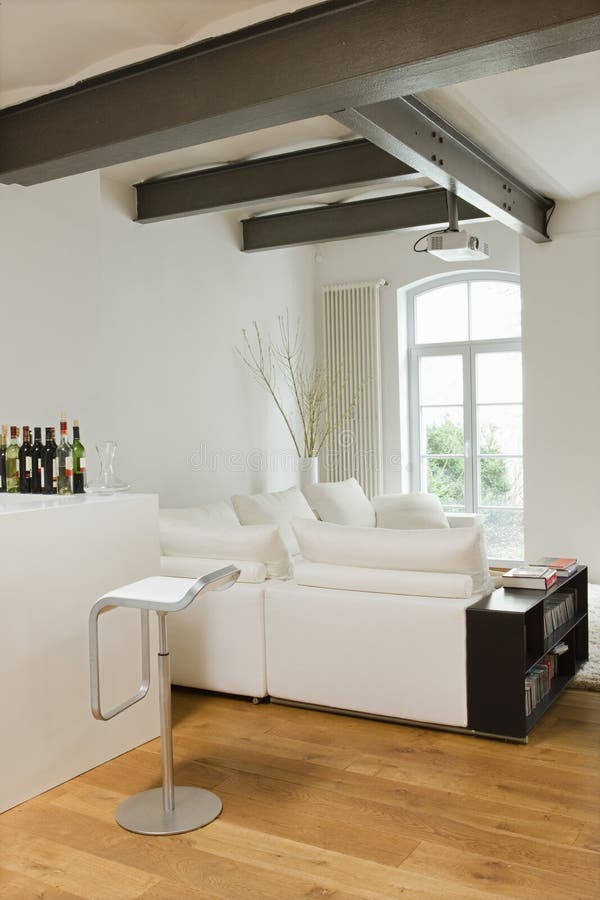 Living Room with View of Bar Area Stock Photo - Image of modern, decor ...