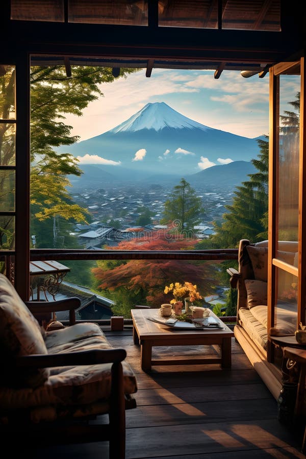 A Living Room with a View of a Mountain.Window View from Open Window ...