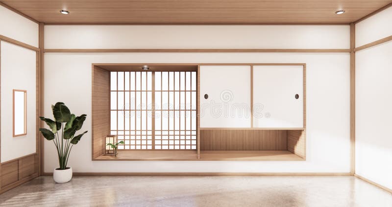 Living Shelf Design in Room Japanese Style Minimal Design. 3d Rendering ...
