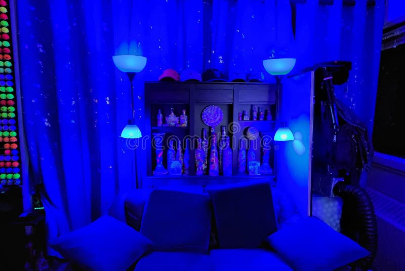 Livingroom blue light stock photo. Image of entertainment - 255448120