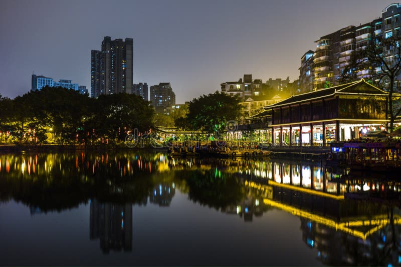 Liwan lake park at night editorial stock image. Image of guangzhou ...