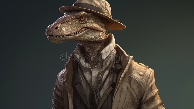 Lizard Adventurer, Digital Art Illustration, Generative AI Stock ...