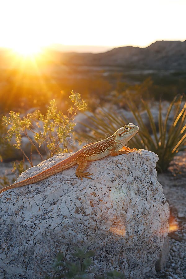 A Lizard Basks on a Warm Desert Rock. Stock Illustration - Illustration ...