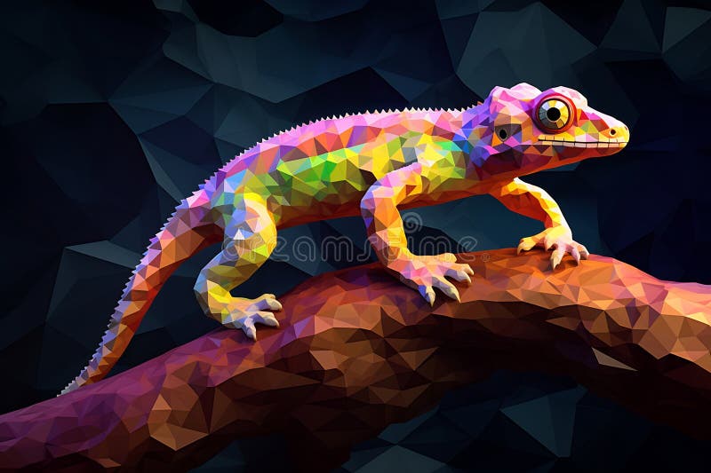 Lizard on Black Background. Low Poly Chameleon Stock Illustration ...