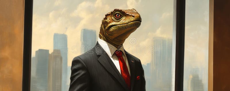 Lizard in a Business Suit with City Skyline Stock Image - Image of ...