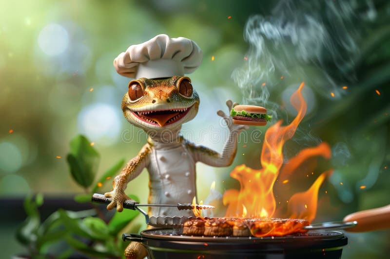Lizard in a Chef S Uniform Makes Burgers in a Fantasy Concept. with ...