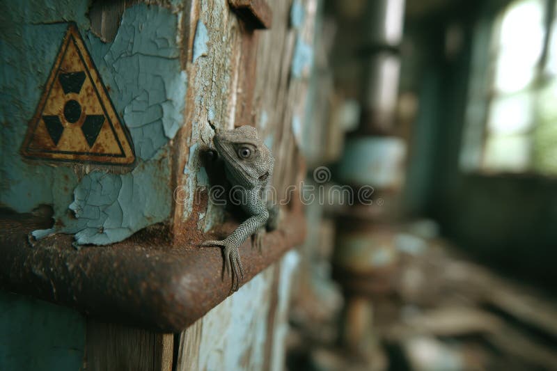 Lizard Climbs on Broken Pipe Releasing Steam in Abandoned Industrial ...