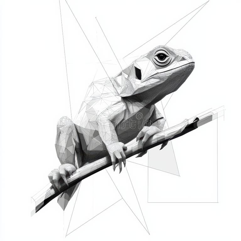 Lizard Climbs a Stylized Branch in a Sleek Low-poly Design with Sharp ...